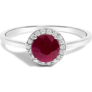HAUS OF BRILLIANCE 10k Gold Gemstone And Diamond Halo Ring - White | Red Ruby
